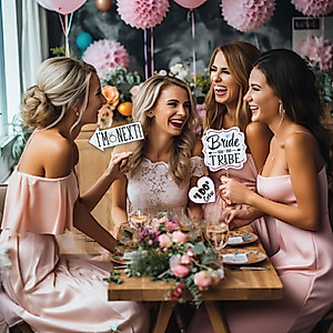 Bridal Shower Photo Booth Props - 41-pc Photo Booth Kit with 8 x 10-Inch Sign, 60 Adhesive Pads, 45 Sticks - Team Bride Photo Booth Props - Bachelorette Props Photo Booth