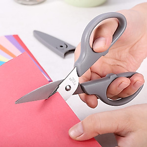 YOUGUOM 6in Multipurpose Scissors, Stainless Steel Sharp Basic Shears for Office Home Household Kitchen School Craft Supplies w/Protective Cover, Comfort Grip Grey