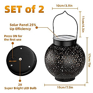 Solar Outdoor Lanterns Waterproof, Set of 2【2023】 Retro Solar Lights with Handle, Upgraded-1600mAh Light-controlled Outdoor Lantern, Solar Powered Lanterns Decor for Christmas Yard Tree Fence Patio