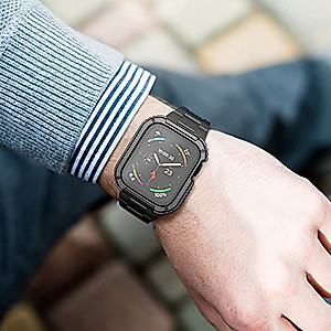 Adepoy 2 Pack Rugged Case Compatible for Apple Watch 44mm Series SE/6/5/4 with Tempered Glass Screen Protector, Military All Around Hard TPU Protective Cover Case Shockproof Bumper for iWatch Men 44mm