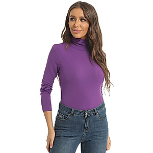 Women's Long Sleeve Turtleneck Tops Lightweight Slim Base Layer Shirt Purple X-Large