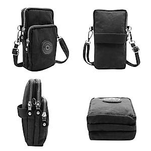 Amamcy Nylon Crossbody Cellphone Pouch Waterproof 3 Layers Unisex Phone Bag Shoulder Bag Coin Purse for Women Men