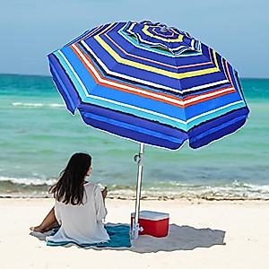 AMMSUN 7ft Heavy Duty High Wind Beach Umbrella with Sand Anchor & Tilt Sun Shelter UV 50+ Protection Outdoor Sunshade Umbrellas Carry Bag for Patio Garden Pool Backyard Multicolor Stripe