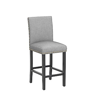 DAGONHIL 24 inch Bar Stools Set of 4, Counter Height Bar Stools with Backs, Nail Head Barstools with Wood Legs, Upholstered Kitchen Island Chairs, Gray