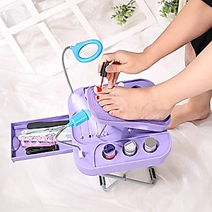 Pedicure Foot Rest With LED Magnifier And Drying Fan, Adjustable Foot Rest, Reinforced And Thickened,Stable And Easy For Pedicures At Home, With Storage Box,Beauty Pedicure kit