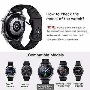 Rubinom Compatible for Samsung Watch 3 Bands 45mm/Galaxy Watch Bands 46mm/Gear S3 Frontier/Classic Watch, 22mm Watch Band Quick Release Silicone Breathable Strap Wristband for Men, Black/Black,Large
