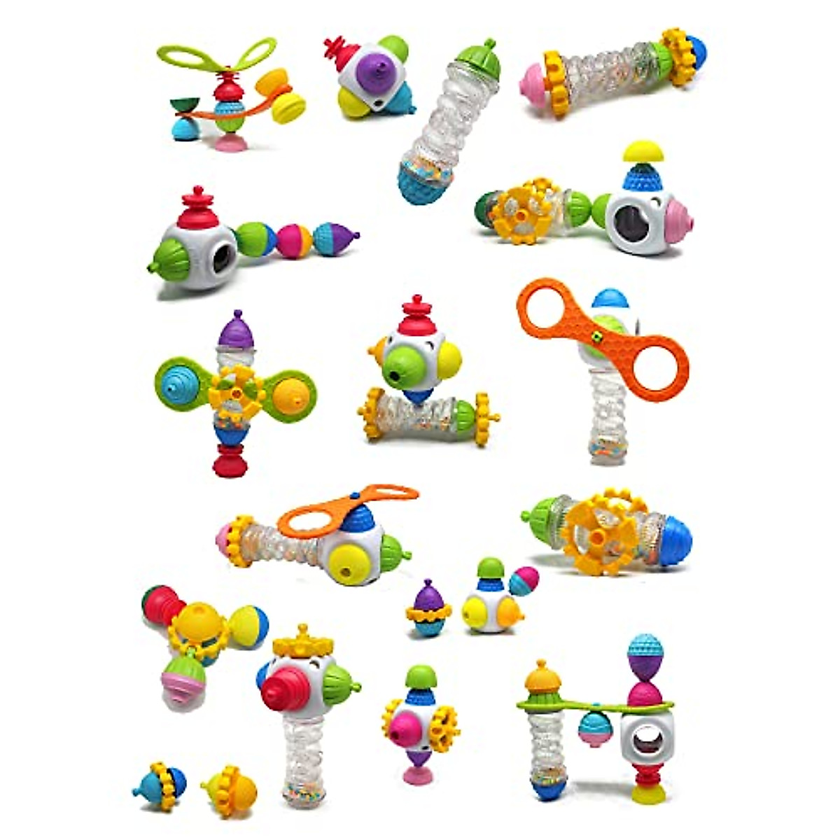Lalaboom My First Step-by-Step Developmental Sensory 21 Piece Bead Activity Set – Pop, Twist, Mix, Stack, Spin, and Lace — STEM Focus – Dishwasher Safe - Ages 10 Months - BL600,Multicolored