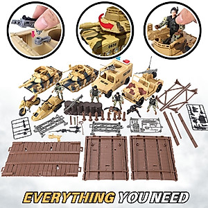 Liberty Imports 42 PCS Military Base Toy Combat Zone Playset - Battle Site with Tanks, Boat, Motorcycle, Trucks, Army Men Soldier Action Figures, Weapons, and Accessories for Kids