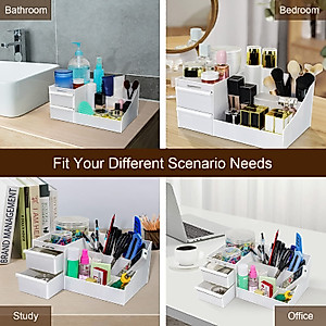 AmoVee Makeup Organizer, White Skincare Organizers on Countertop, Cosmetic Storage Organizer Fits Skincare, Lotions, Lipsticks, Nail Polish, Brushes, and Perfume, A Holiday Gift