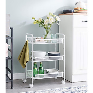 JANE EYRE 3-Tier Rolling Utility Storage Rack Cart on Wheels, Trolley Craft cart, Multi-Purpose Organizer Shelf, White