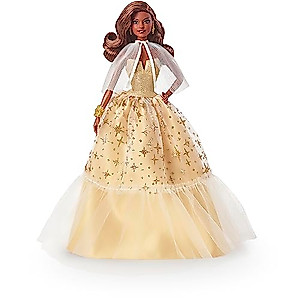 2023 Holiday Barbie Doll, Seasonal Collector Gift, Barbie Signature, Golden Gown and Displayable Packaging, Dark Brown Hair