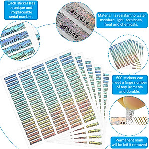 Marspark 500 Pieces Silver Security Tamper Evident Seals Stickers Void Original Genuine Authentic Hologram Labels Tamper Proof Evident Stickers Sequential Serial Numbering, 0.24 x 1 Inch
