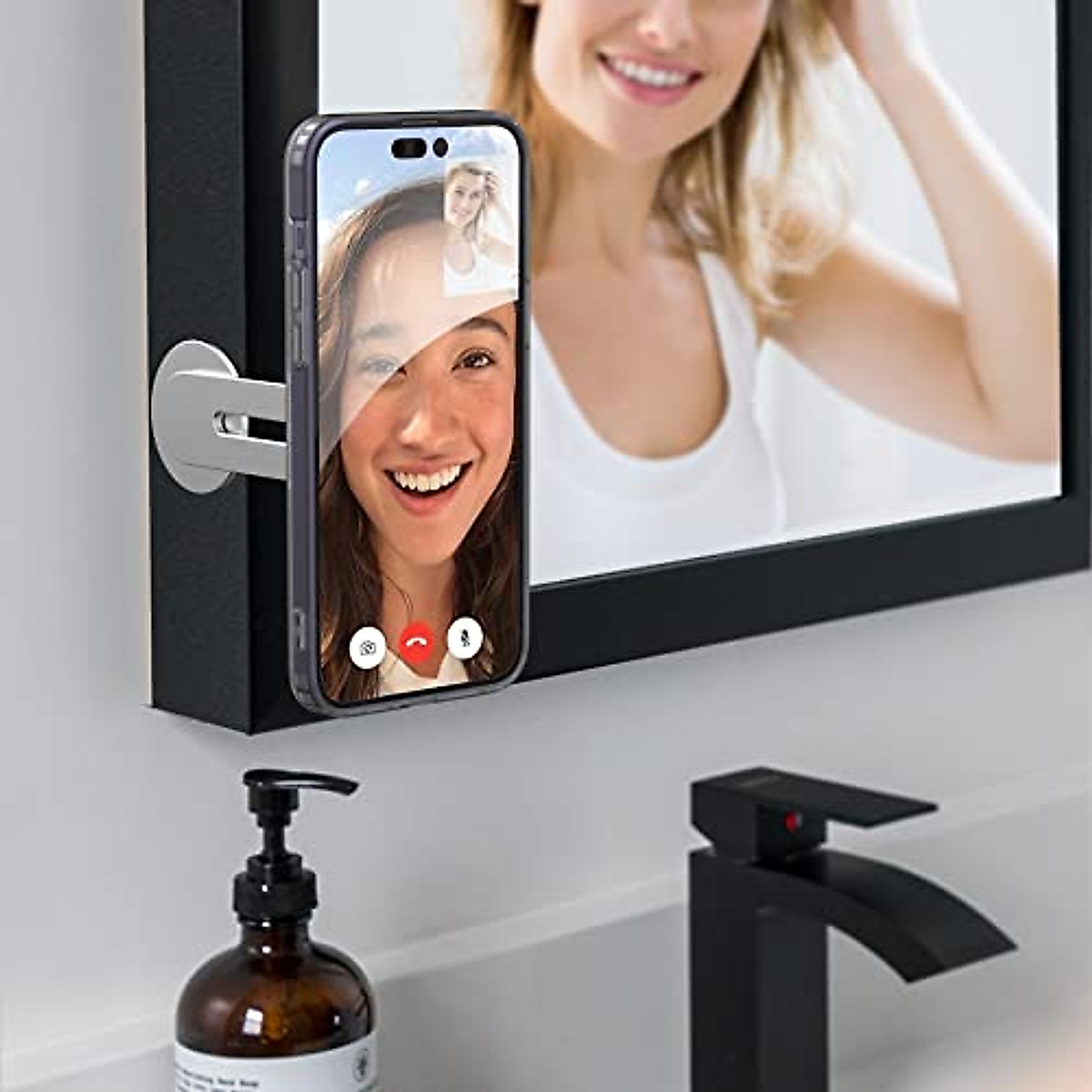 GALVANOX Magnetic Phone Holder, Fold-Away Swivel Stand Compatible with MagSafe for iPhone 12, 13, 14, 15 Pro Max | Bedroom Nightstand, Desk, Kitchen and More (Low Profile Sidemount/Under-Mount)