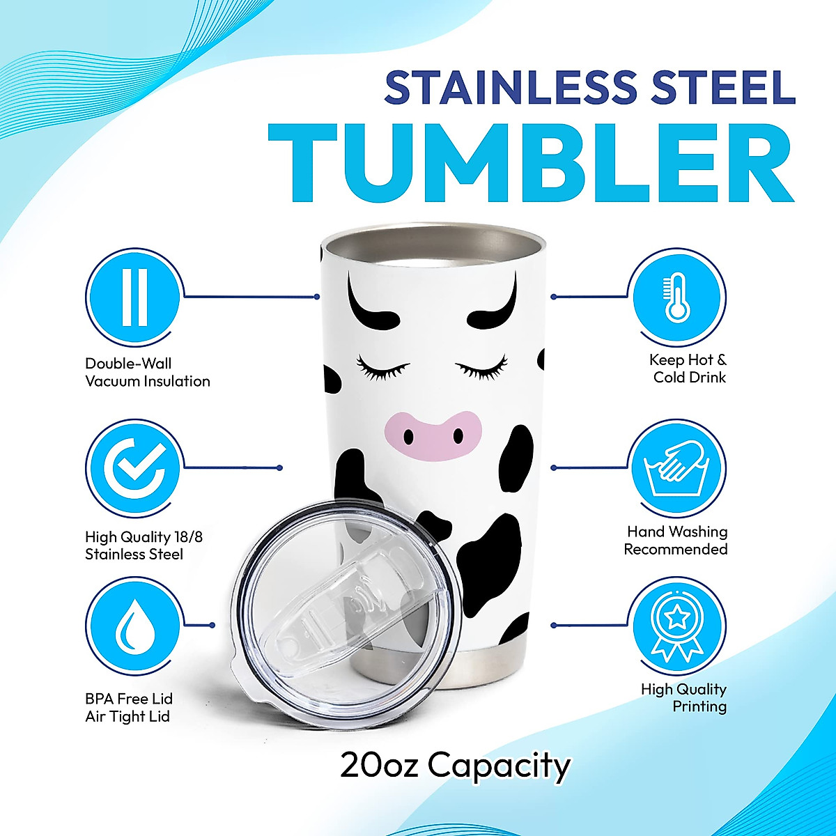 Hyturtle Personalized Gifts For Cow Lover - Cow Prints Customized Name Stainless Steel Tumbler 20oz With Lid - Idea Farm Animals Lover Gifts For Women, Girl, kids On Birthday, Christmas