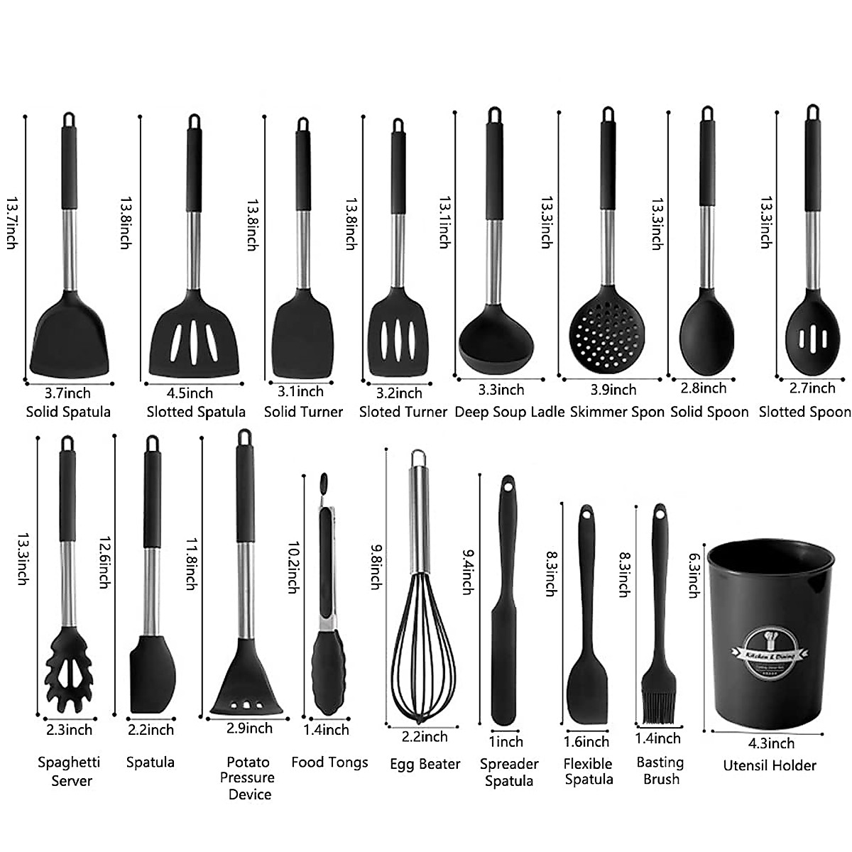 oiuwuig Cooking Utensils Set, Kitchen Utensils 17pcs Cooking Utensils Set, Heat Resistant Non-stick Silicone Kitchen Spatula Set with Stainless Steel Handle (BPA Free, Non Toxic)