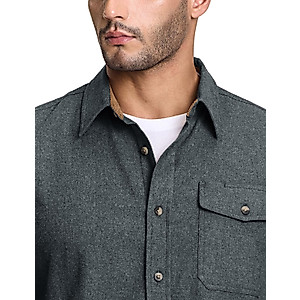 CQR Men's All Cotton Flannel Shirt, Long Sleeve Casual Button Up Plaid Shirt, Brushed Soft Outdoor Shirts, Solid Grey, X-Large