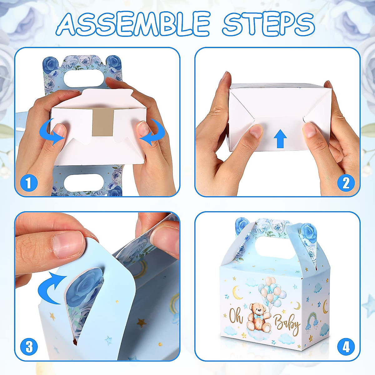 36 Pieces Bear Baby Shower Party Favor Boxes Cute Bear Treat Boxes Paper Candy Cookies Box Decoration for Baby Shower Party Supplies Gender Reveal Bear Themed Birthday Party Decor (Blue)