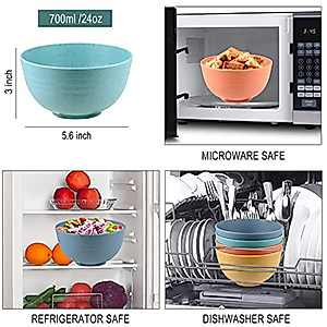 Unbreakable Cereal Bowls 24 OZ, Wheat Straw Bowls Reusable (Set of 6) Microwave and Dishwasher Safe BPA-Free Eco-Friendly Plastic Bowl Assorted Bowls for Serving Soup, Oatmeal,Salad and Fruit