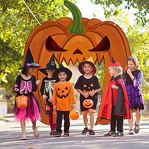 Justforjoyful Halloween Pumpkin Door Banner Party Decorations Scary Pumpkin Photo Booth Prop Cover Large Creepy Photography Backdrop Sign for Front Door Porch Halloween Trick or Treat Party Supplies