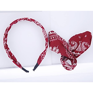 Lvyeer 4 Pack Bandana Headbands for Women Bow Headbands for Women Paisley Print Bowknot Headband Rabbit ear Headwrap Cute Hairband Hair Accessories for Women and Girls (Style1 (White, Red, Navy