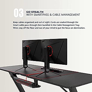 VITESSE Ergonomic Gaming Desk 55 Inch, Z Shaped Office PC Computer Desk with Mouse Pad, Gamer Tables with Gaming Handle Rack, Cup Holder Headphone Hook