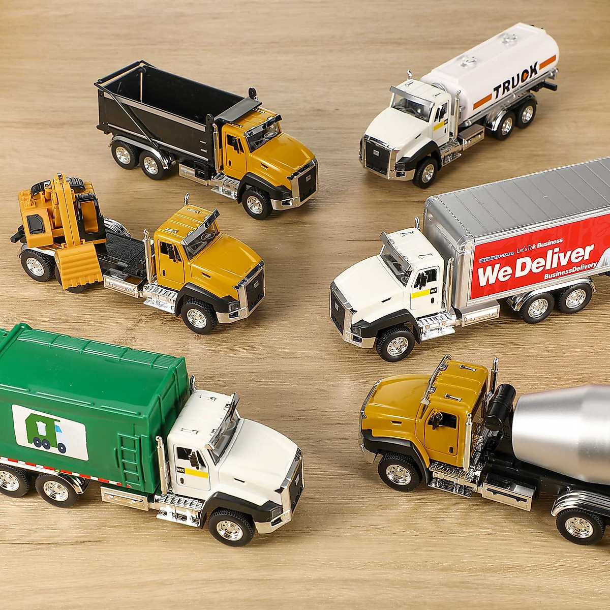 6 Packs Diecast Engineering Construction Transport Vehicles Truck Toys Set 1:50 Scale Pull Back Metal Model Car Garbage Truck Tanker Truck Delivery Truck Dump Truck Digger Truck Mixer Truck for Boys