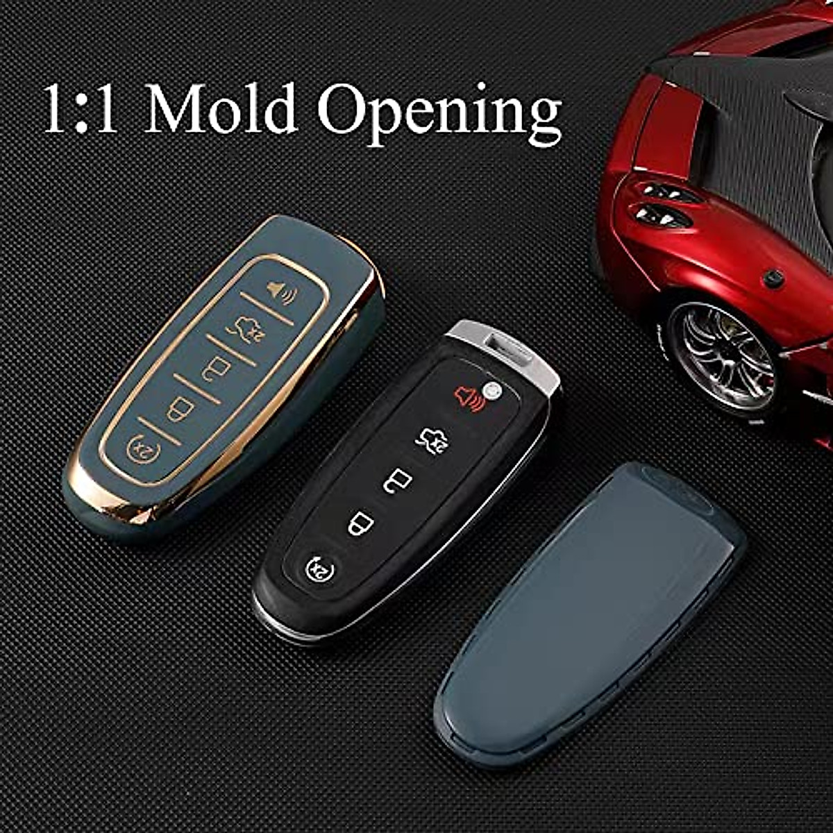 WSAuto Key Fob Cover with Metal Keychain Compatible with Ford C-Max Edge Escape Expedition Explorer Flex Focus Taurus Lincoln MKS MKT MKX Navigator Accessories Soft TPU Protection Case Shell White