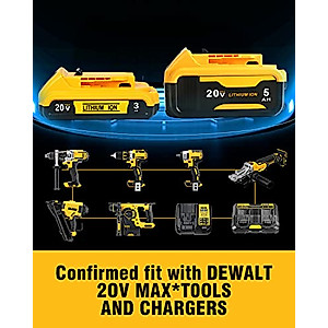 5.0Ah&3.0Ah 4-Pack Battery Set Replacement for Dewalt 20V Battery DCB203,DCB203-2,DCB205,DCB206,DCB200,DCB201,DCB180,DCB181,DCB182, Compatible with Dewalt 20V Tools, for DCD, DCF, DCG and DCS Series
