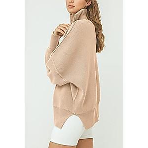 PRETTYGARDEN Women's 2023 Fall Pullover Oversized Sweaters Casual Long Sleeve Zip Up Collared Winter Tops Blouse (Apricot,Small)