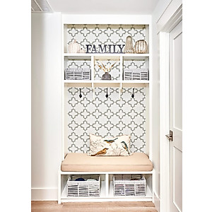 GloryTik 17.7" x 78.7" Trellis Contact Paper Grey and White Peel and Stick Wallpaper Self Adhesive Wallpaper Gray Geometric Removable Wallpaper for Cabinets Drawer Room Wall Decoration