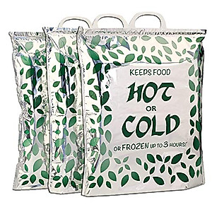 Hot Cold Food Bag, Large Size 16x18x6 inches (3 Pack) Reusable, Insulated Thermal Cooler for Warm Lunch Meals, Grocery/Fruit/Meat/Vegetables, Ice-cold Beers & Beverages | Keeps Frozen Up to 3 Hours