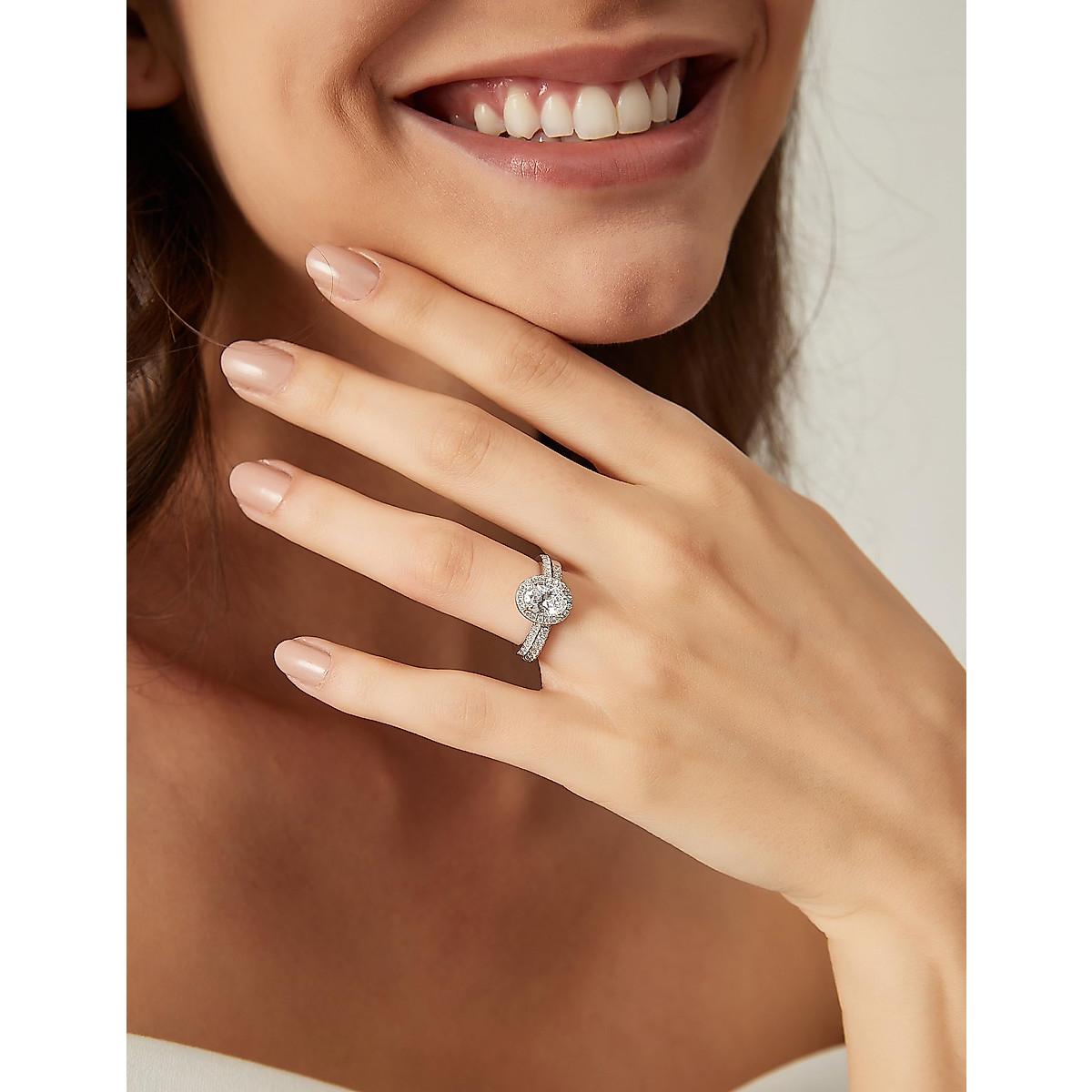 EAMTI 1.5CT 925 Sterling Silver Cubic Zirconia Bridal Rings Sets Oval Cut CZ Engagement Rings Wedding Band For Women Size 6