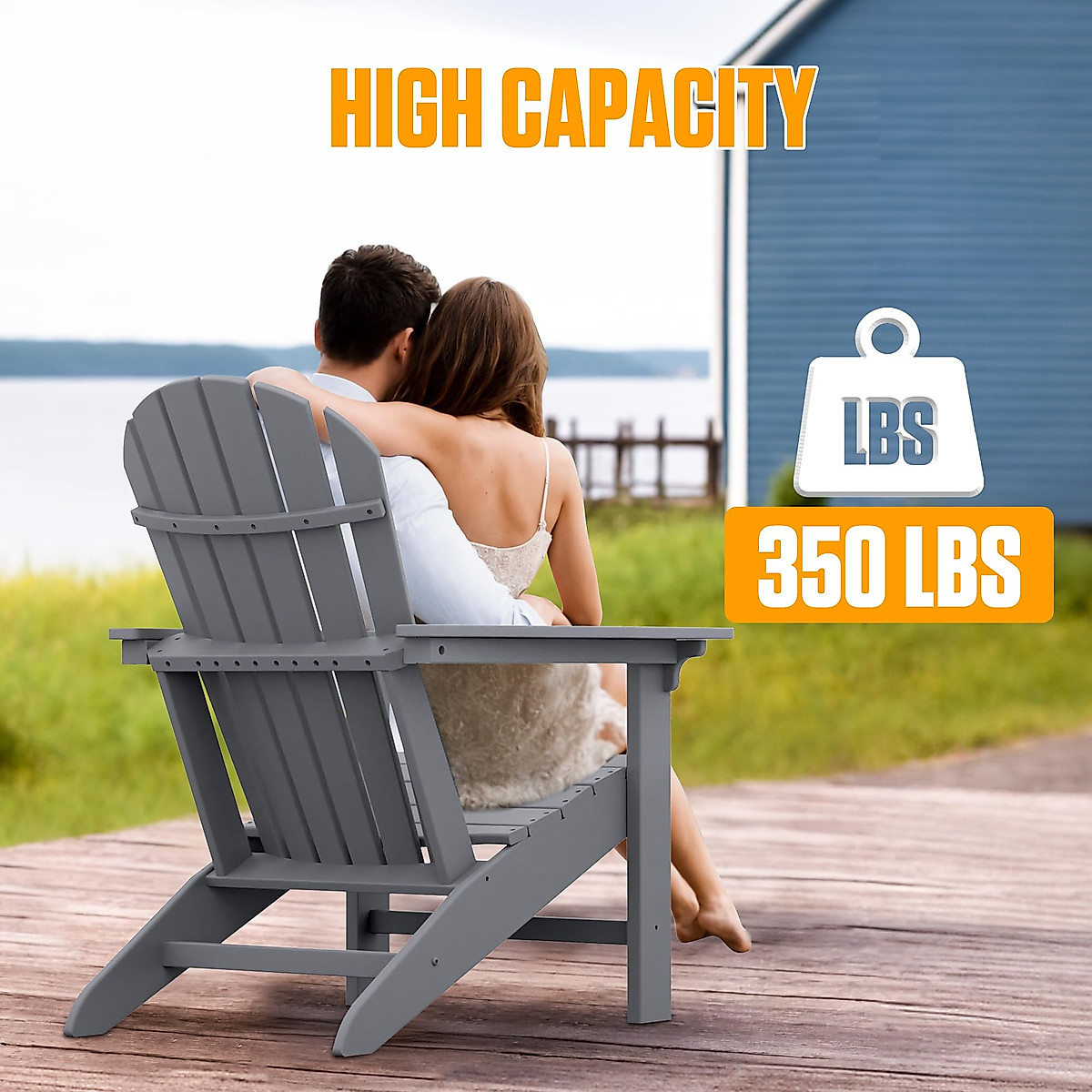 OTSUN Adirondack Chair, Large Lawn Chair, Outdoor Chair with Durability and Weather Resistance, HDPE Patio Chair for Yard, Porch, Garden, Deck, Swimming Pool, Grey