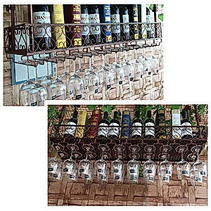 PIBM Stylish Simplicity Wine Rack Wine Rack Adjustable Height, Ceiling Mounted Hanging Wine Bottle Holder Metal Iron Wine Glass Holder High Cup Holder Wine Rack Wall Hanging, Bronze , 50*25CM