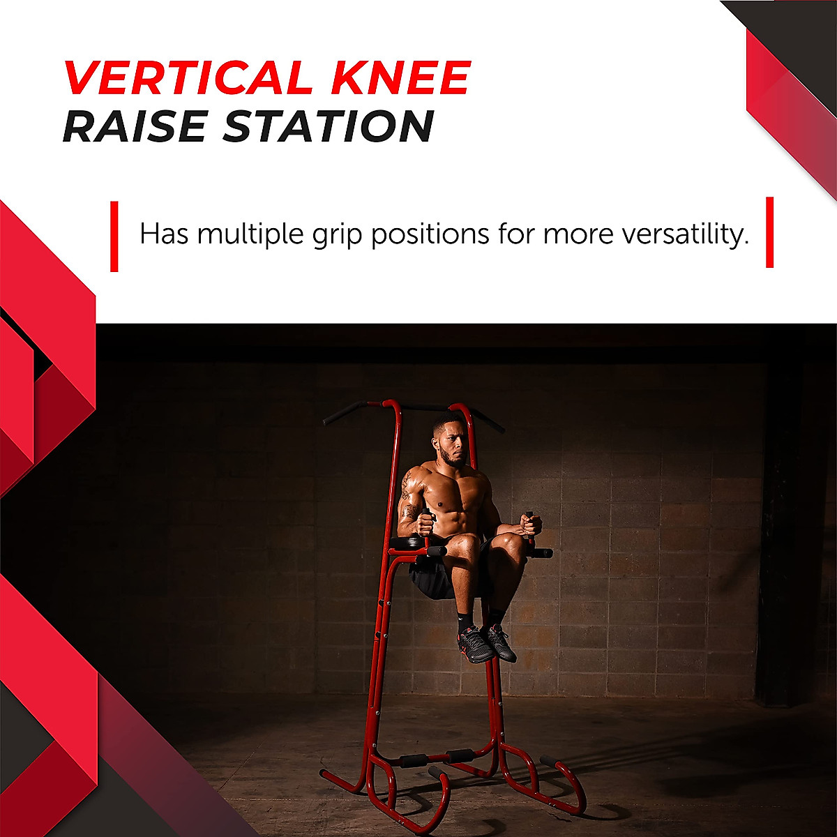 Stamina X Power Tower with VKR - Dip Bar Pull Up Bar Station with Smart Workout App - Dip Bars for Home Workout - Up to 250 lbs Weight Capacity - Red