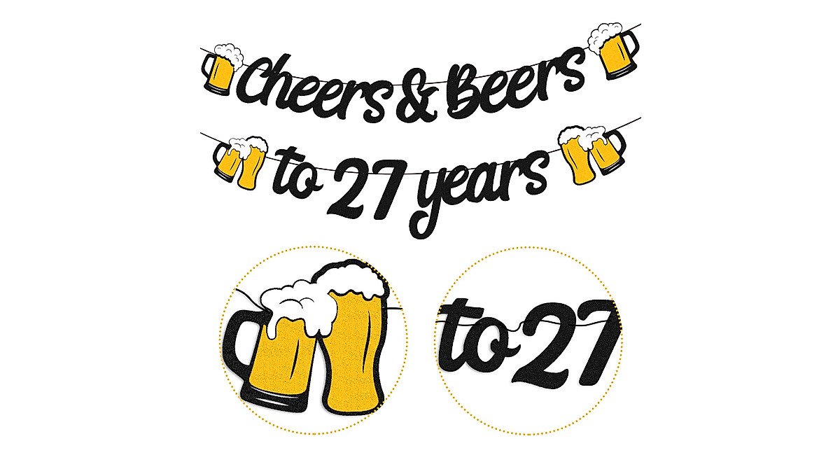 27th Birthday Decorations Cheers to 27 Years Banner - Gold Glitter ...