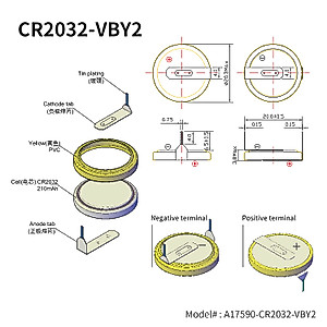 EEMB 10PACK Tabbed CR2032 Lithium Battery with Solder Tabs 3V Lithium Battery 2032 Coin Cell Lithium Batteries for Sensor Radio Gameboy Color Game Replacement Battery