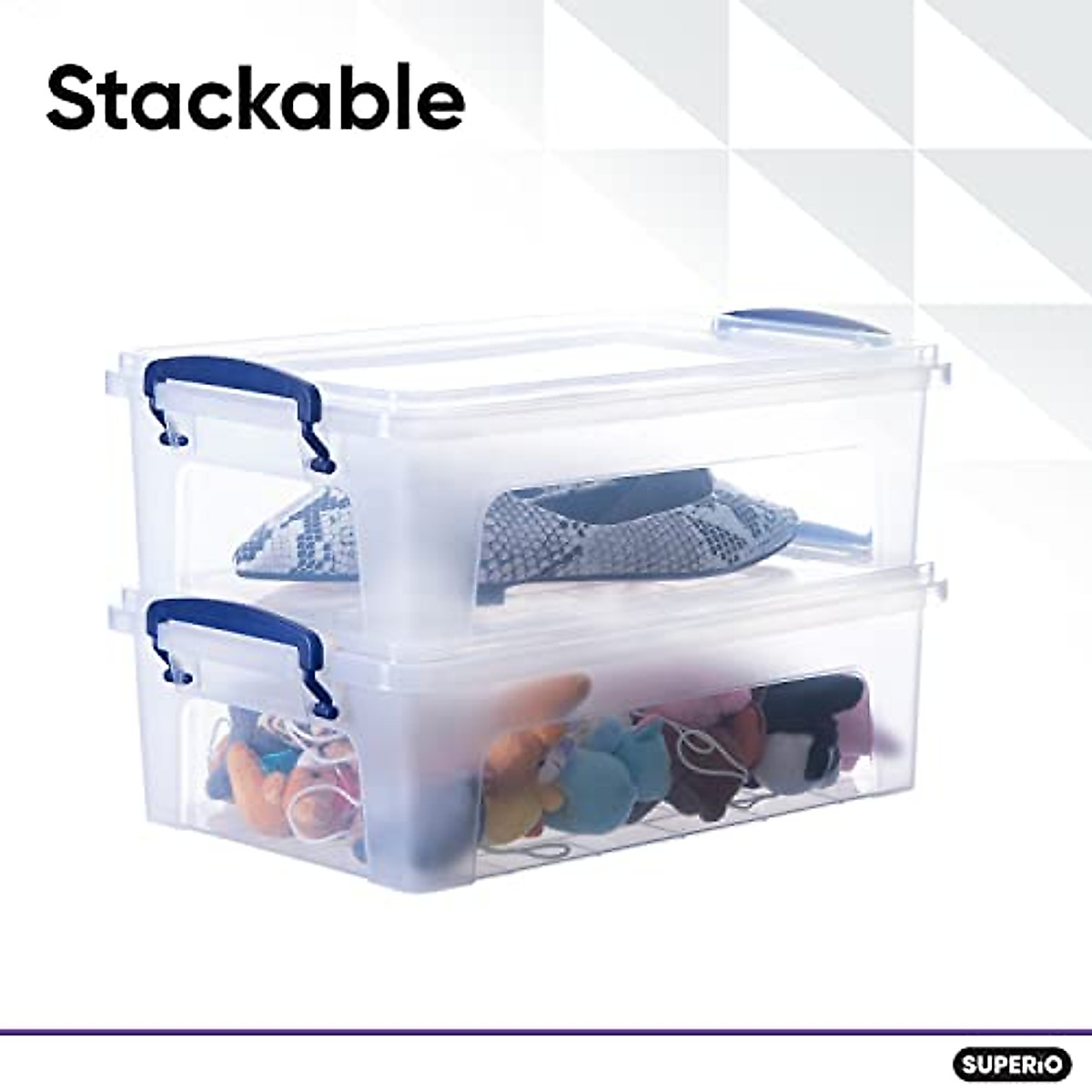 Superio 6.25 Qt Clear Plastic Storage Bins with Lids and Latches, Organizing Containers, Stackable Plastic Tote for Household, Garage, School, and Office