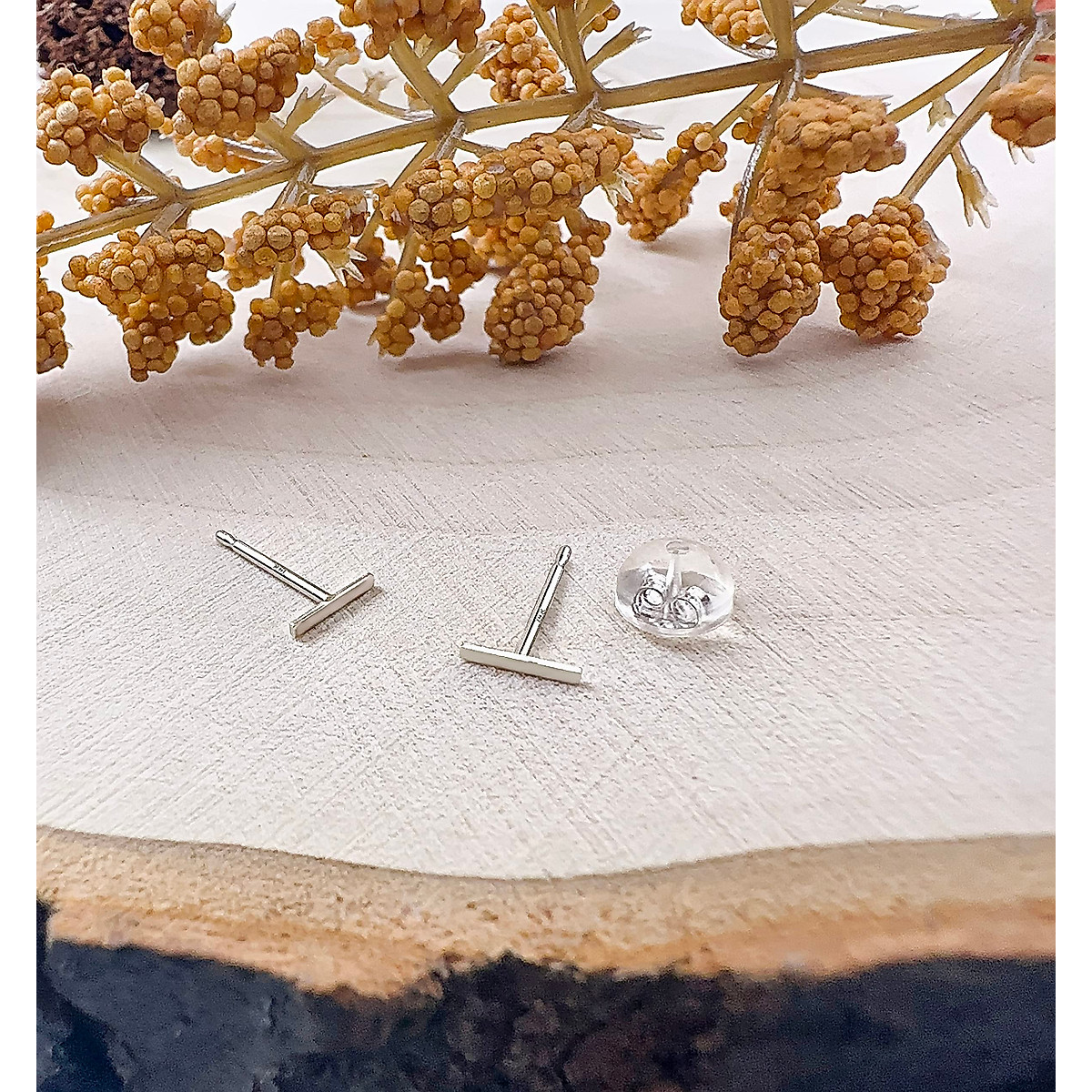 Hoberta Real 14K Solid Gold Tiny Line Bar Stud Earrings for Women & Girls - Hypoallergenic for Sensitive Ears, Small & Minimalist Jewelry for Gifts (Small Line White Gold)