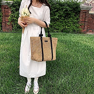 OWGSEE Straw Beach Bag, Summer Woven Tote Bag Large Shoulder Handbag Straw Purses and Handbags for Women Vacation (Khaki)