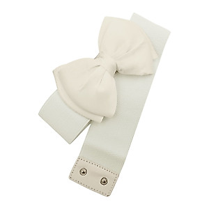 Allegra K Women Elastic Waist Belt Wide Stretch Cute Bowknot Waistband Fit Waist:24-32 inches Beige