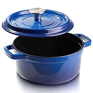 ZQBTC Enamel Cast Iron Covered Dutch Oven Pot with Lid for Bread Baking Use on Gas Electric Oven 4 Quart(Blue, 4-5 People)