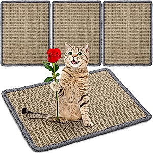 4 Pieces Cat Scratch Mat Sisal Cat Scratcher Pad for Indoor Cat Horizontal Cat Scratcher Cat Scratch Furniture Protector for Cat Grinding Claws Protecting Furniture 15.7 x 12 Inch (Tea Color)