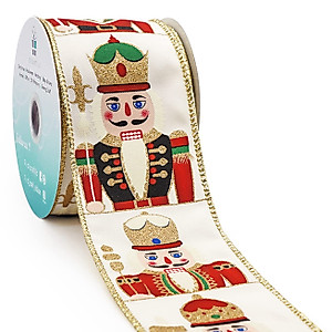 CT CRAFT LLC Ivory Satin Toy Soldier with Wired Ribbon 2.5 Inch x 10 Yards for Christmas Home Decor Tree Topper Bow Gift Wrapping DIY Crafts Wreath Garland