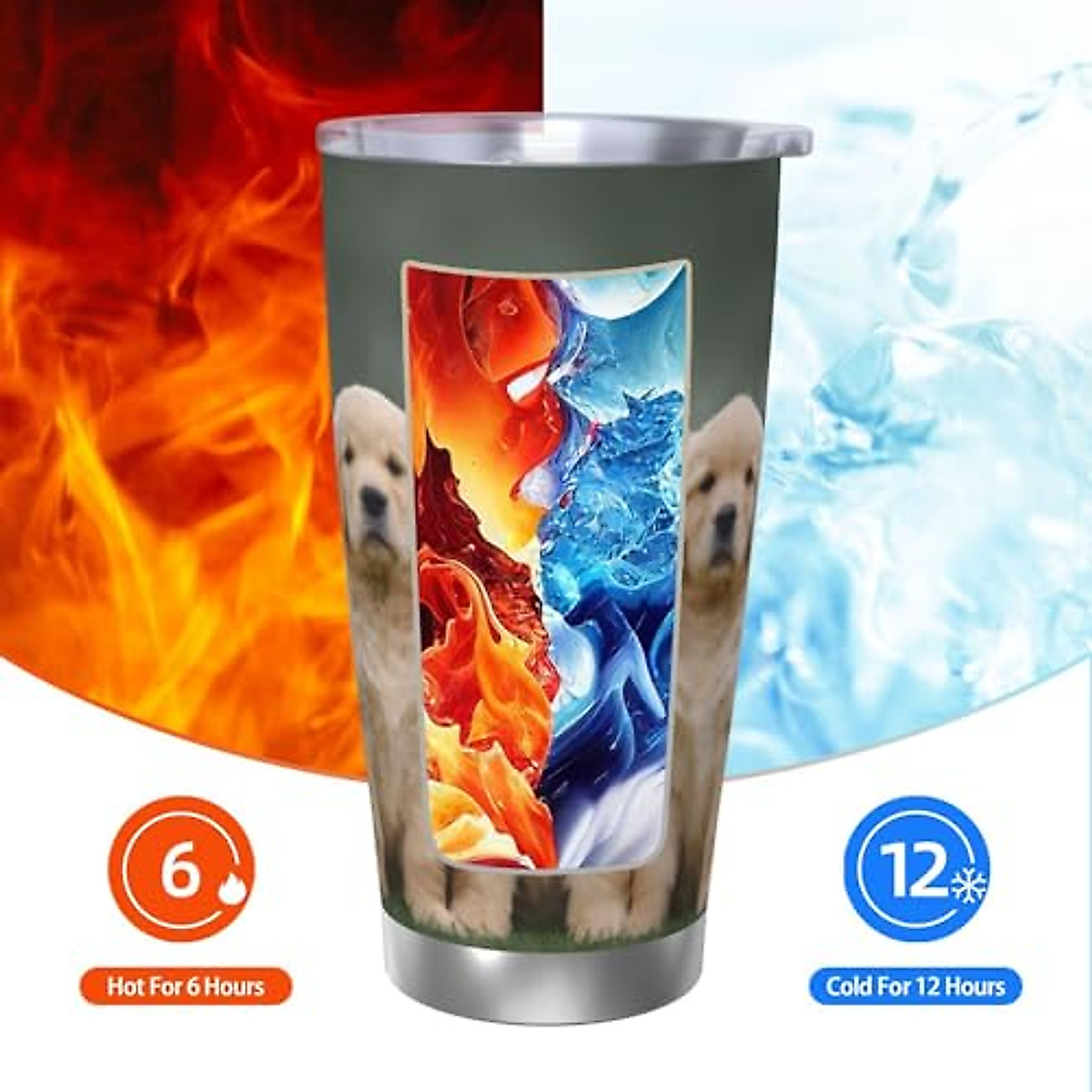 NHJKLWQSZ Golden Retrievers 20oz Stainless Steel Tumbler With Lid And Straw, Double Wall Vacuum Insulated Coffee Mug Travel Cups Leak-Proof Lid For Hot And Cold Drinks, Metal Straws And Brush
