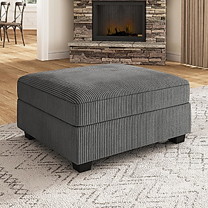 Nolany Storage Ottoman for Sectional Couch, Movable Storage Ottoman for Modular Sectional Sofa, Dark Grey
