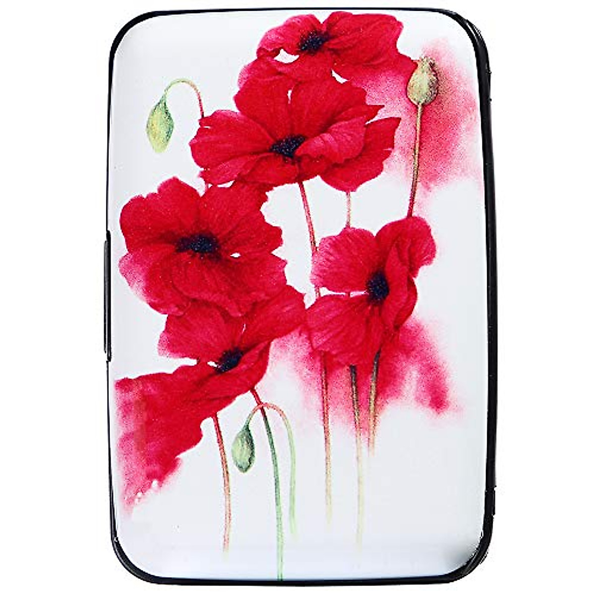 CANTINEY Credit Card Holder RFID Blocking Wallet for Women Men Small Mini Metal Slim Hard Aluminum Business Card Case (Red Poppies)