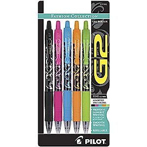 Pilot, G2 Premium Gel Roller Pens, Fine Point 0.7 mm, Fashion Collection, Assorted Colors, Pack of 5