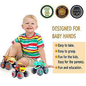 Bee Tree Monster Truck Toy Set 3 Designs Toy Cars, Friction Power Bull Cars, Pull Back Leopard Cars, Push and Go Crocodile Cars, Baby Toy Cars for 12 Month, 1-2-3 Year Old Boys, Girls, Toddlers Gifts