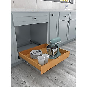 Soft Close Wooden Drawer Box Organizer Fully Assembled Pull Out Under Cabinet Sliding Shelf Base Kitchen Bathroom Vanity Under Sink Pull Out Organizer Drawer | Wood Roll Out Tray (26''W x 22''D)